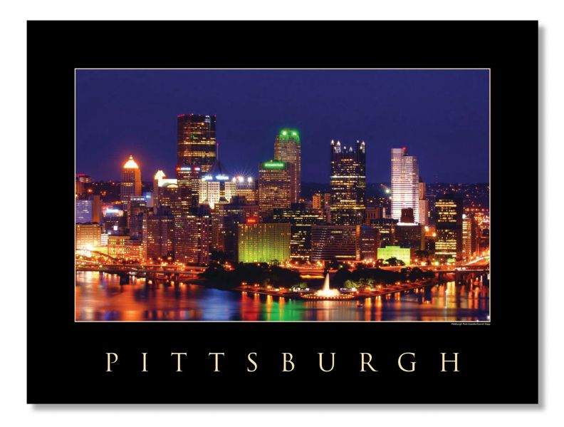 Pittsburgh Poster | Downtown Pittsburgh Skyline Lights at Night 18x24 ...
